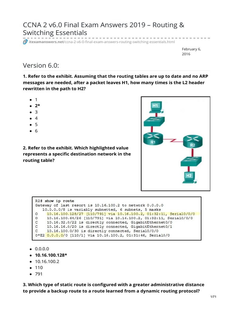 CCNA 2 v60 Final Exam Answers 2019 Routing Amp Switching Essentials | PDF | Ip Address | I Pv6