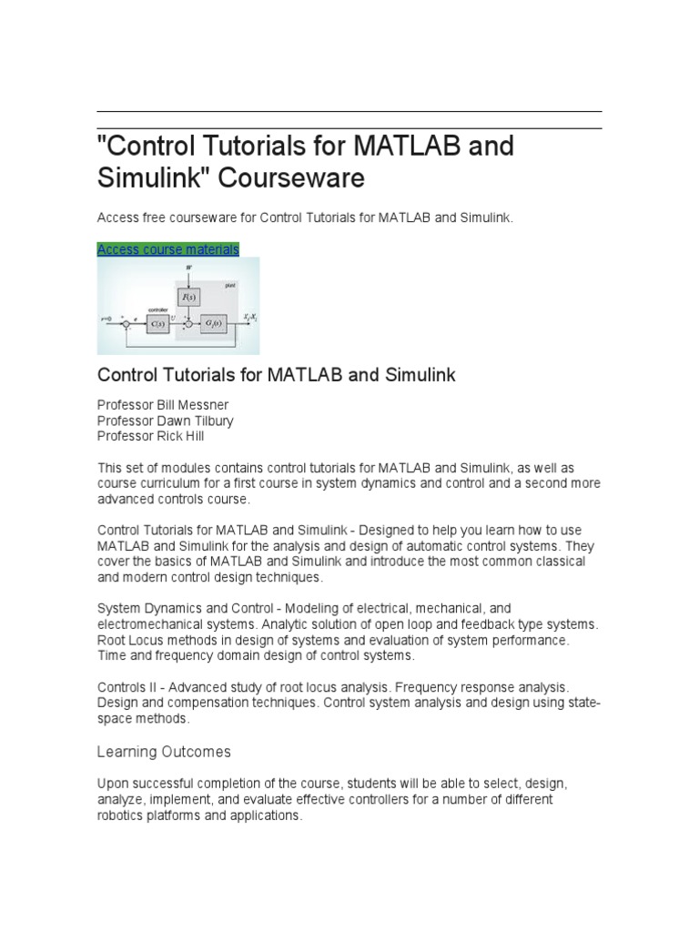 "Control Tutorials For MATLAB and Simulink" Courseware | PDF