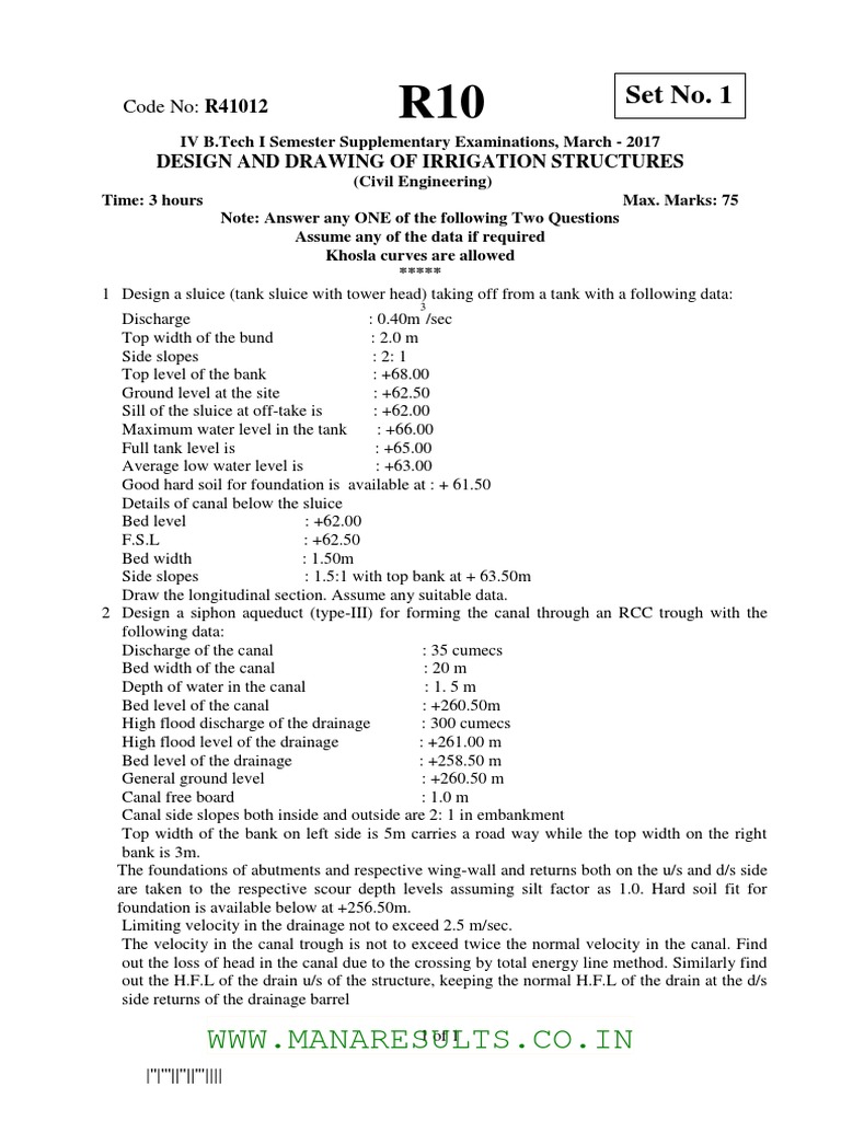 Design of an Irrigation Tank Sluice and Siphon Aqueduct | PDF ...