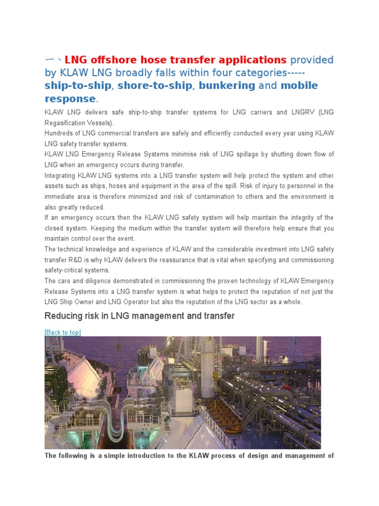 LNG Offshore Hose Transfer Applications: Ship-To-Ship, Shore-To-Ship ...