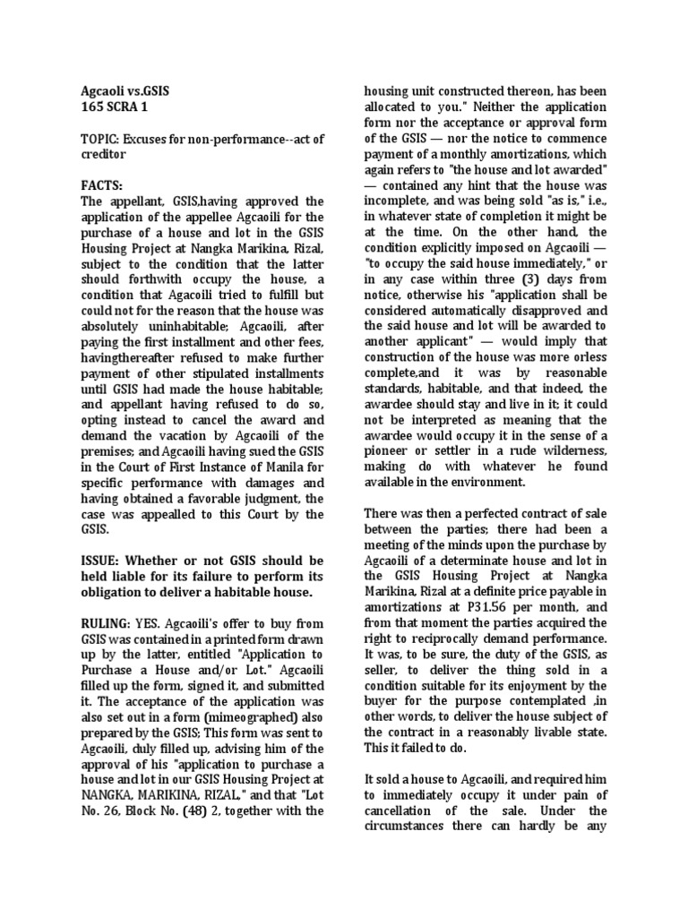 Agcaoili V GSIS | PDF | Civil Law (Legal System) | Business Law