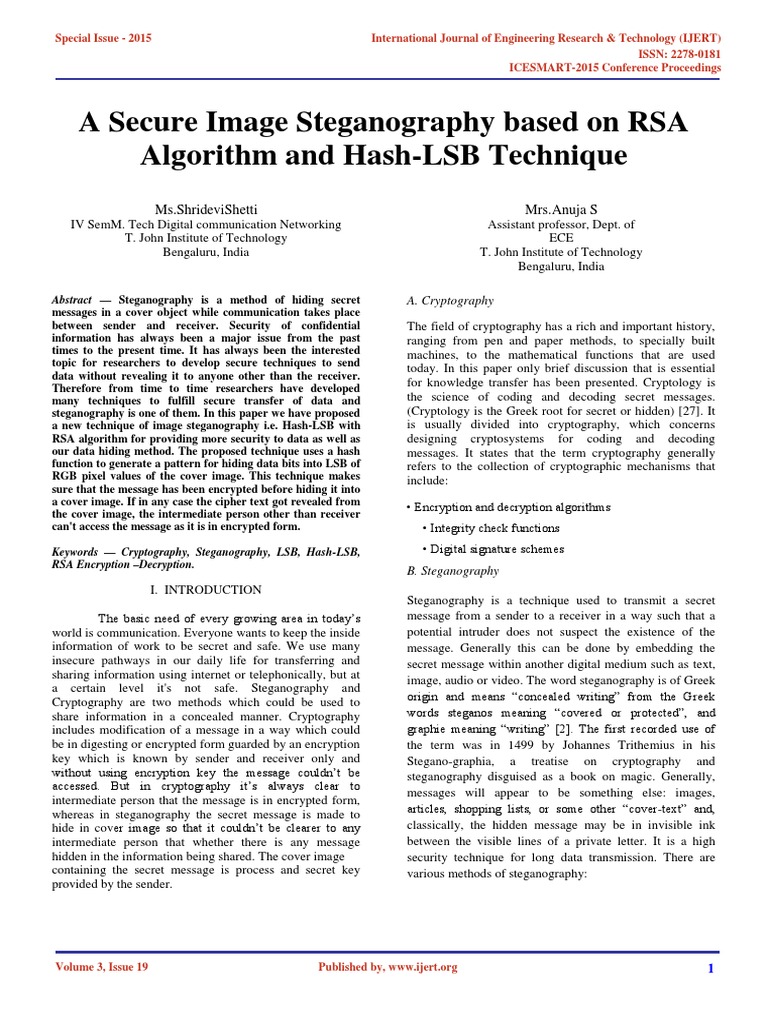Secure Image Steganography Based On Rsa Algorithm And Hash Lsb Technique Pdf Cryptography