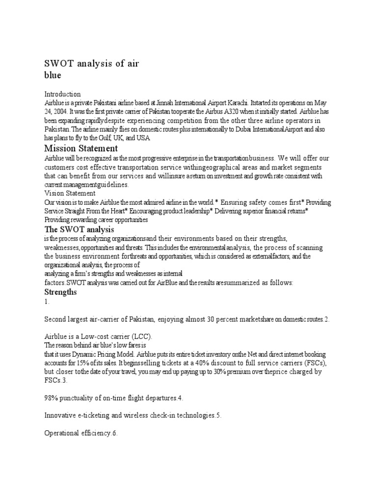 SWOT Analysis of Air | PDF | Airlines | Aviation