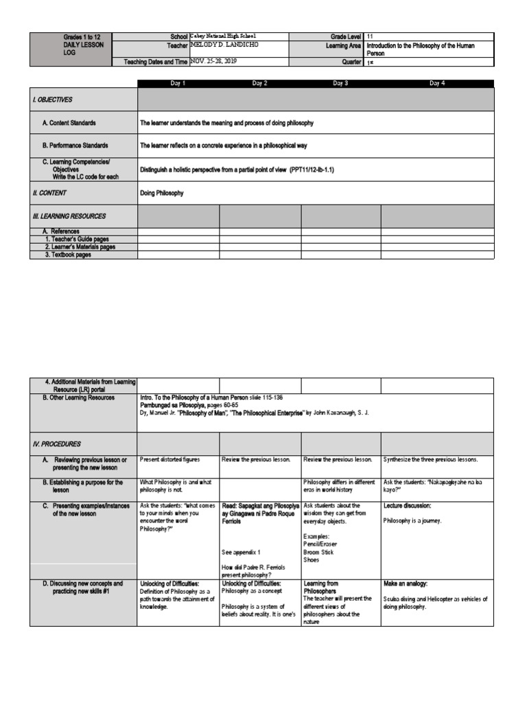 Grades 11 PHILOSOPHY NOV. 25-28,2019 | PDF | Concept | Existence
