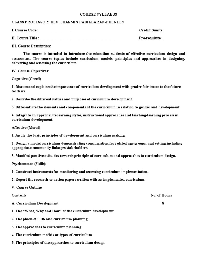 COURSE SYLLABUS Curriculum Development | Download Free PDF | Curriculum ...