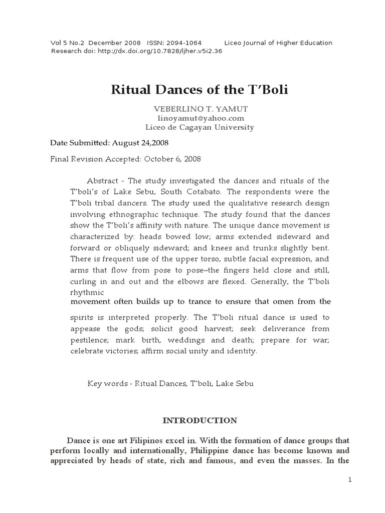 Ritual Dances of The T'Boli: Veberlino T. Yamut Liceo de Cagayan ...