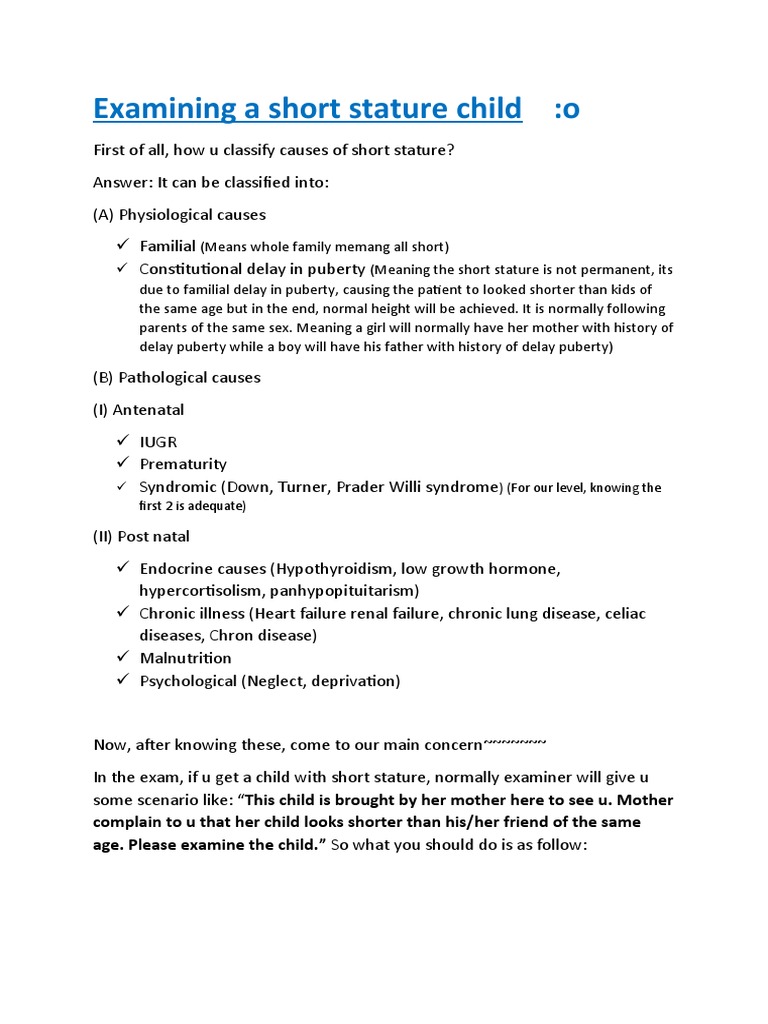Examining A Short Stature Child | PDF | Human Diseases And Disorders ...