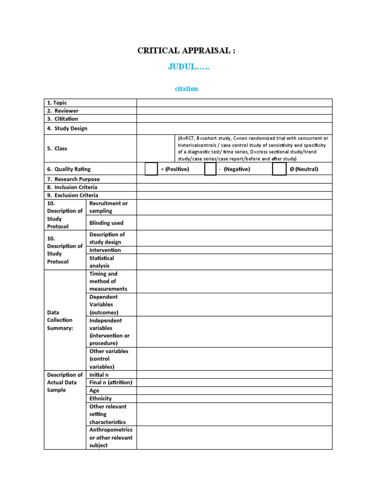 Critical Appraisal Template Guide | PDF | Randomized Controlled Trial ...