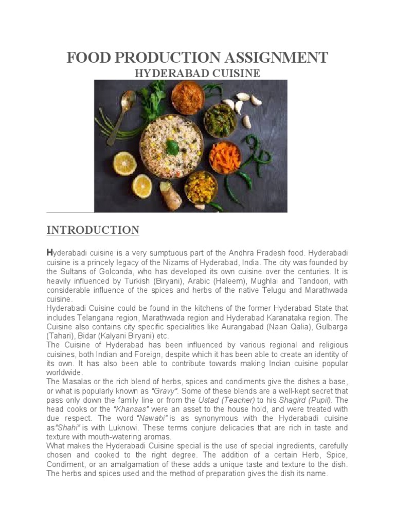Food Production Assignment: Hyderabad Cuisine | PDF | Indian Cuisine ...