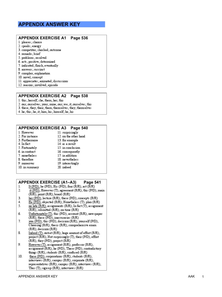Appendix Answer Key: Appendix Exercise A1 Page 536 | PDF | Nature