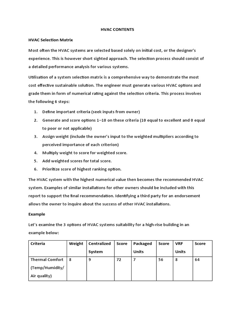 Hvac Contents HVAC Selection Matrix | PDF | Air Conditioning | Building