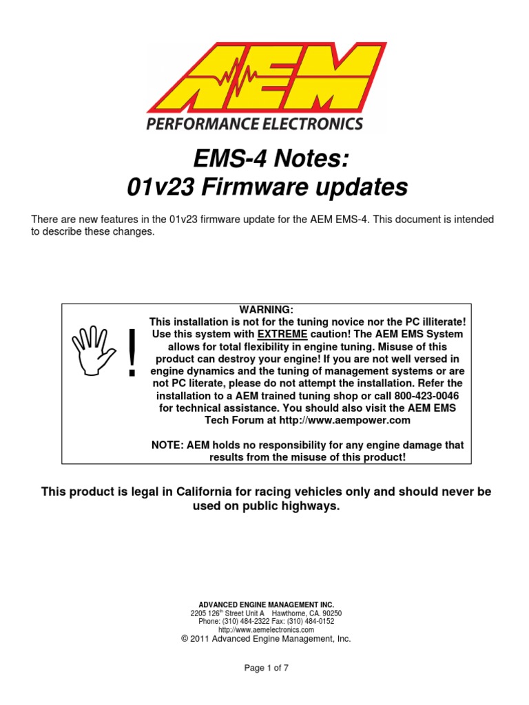 AEM EMS-4 Setup Notes - 01v23 Firmware Updates | PDF | Computer ...