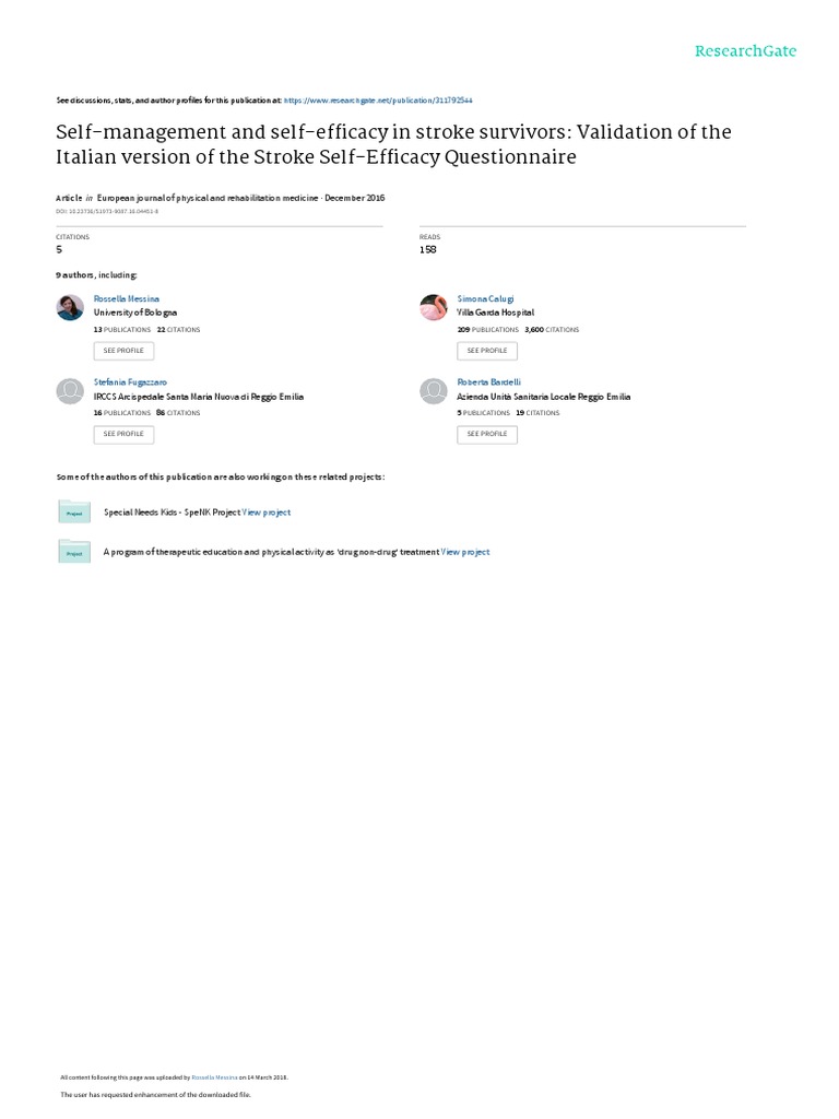 Self-Management and Self-Efficacy in Stroke Survivors: Validation of ...
