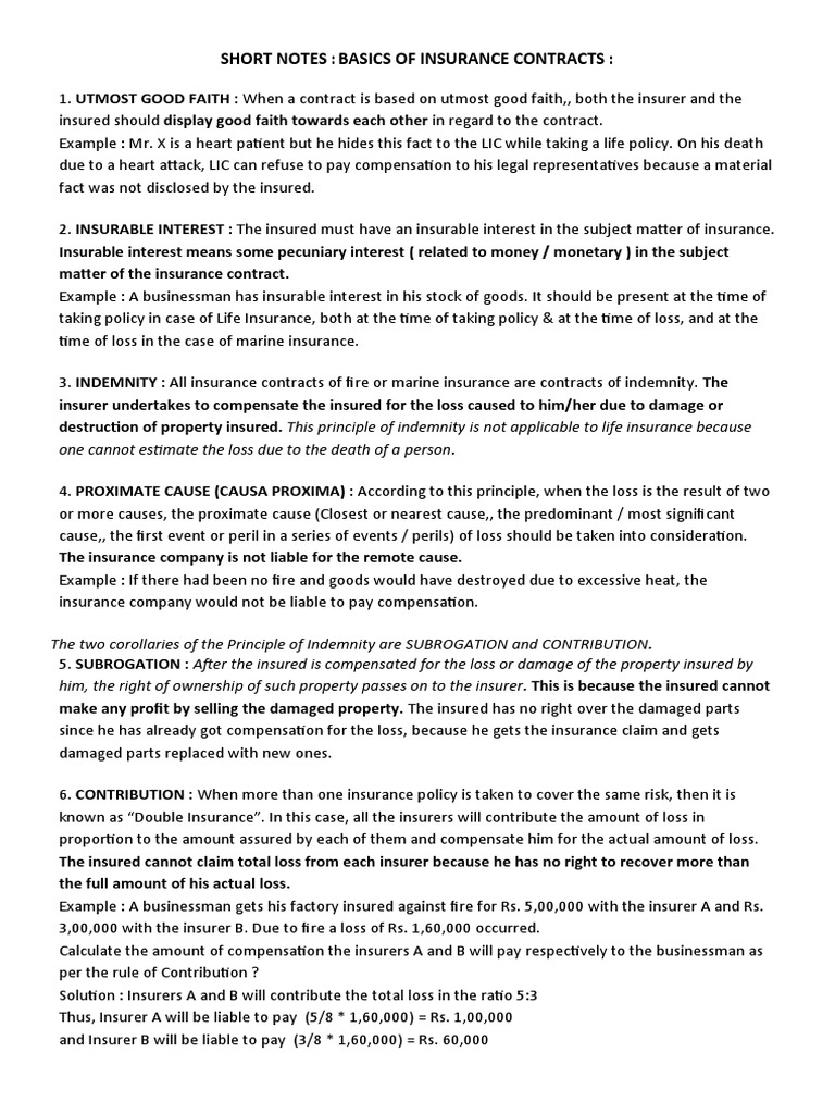 Basics of Insurance Contracts Explained | PDF | Subrogation | Insurance