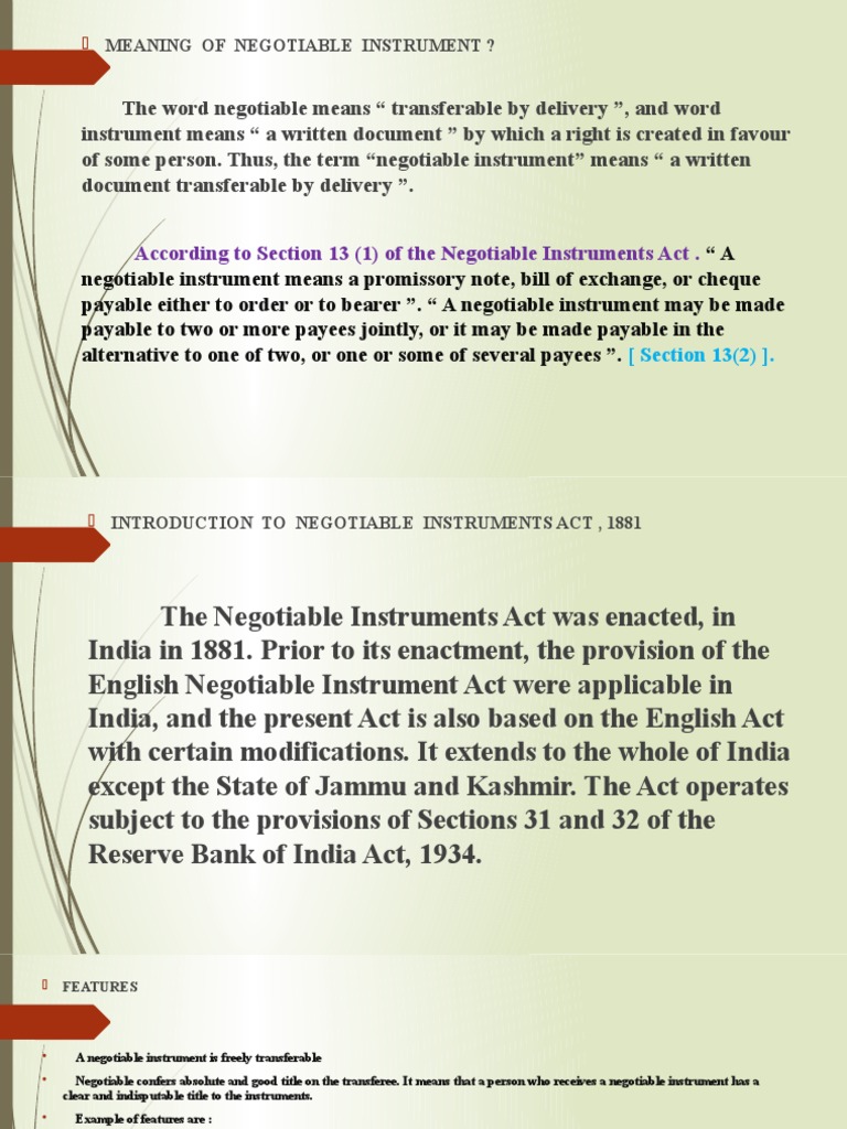 Negotiable Instruments | PDF | Cheque | Promissory Note