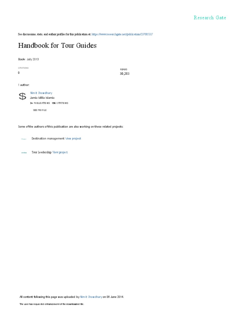 Handbook For Tour Guides: Research Gate | PDF | Tourism | Entrepreneurship