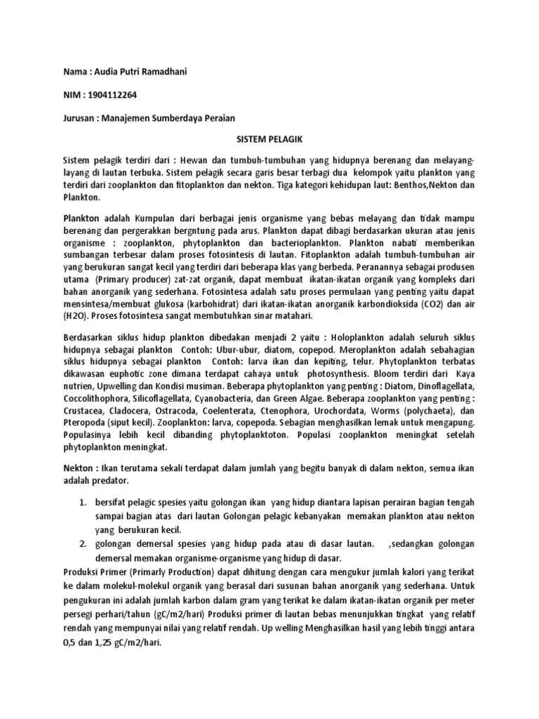 Audia Putri Ramadhani - 1904112264 - Msp-A - Sistem Pelagik | PDF