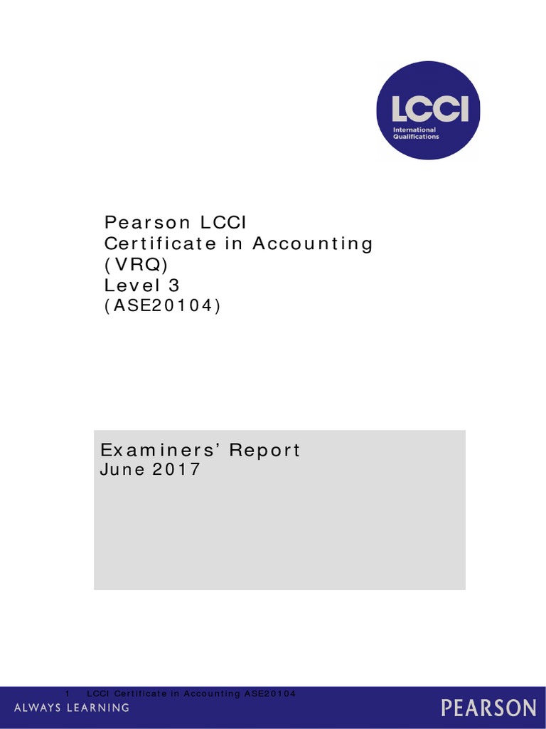 Pearson LCCI Certificate in Accounting (VRQ) Level 3 | PDF | Financial ...