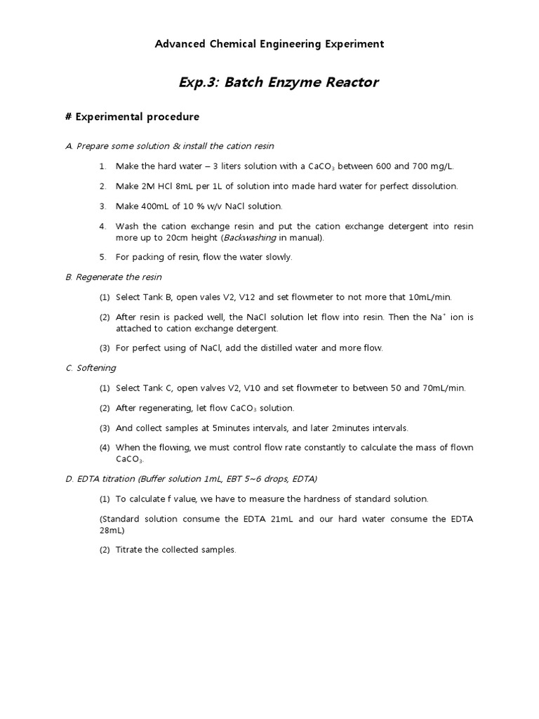 Exp.3: Batch Enzyme Reactor: Advanced Chemical Engineering Experiment | PDF