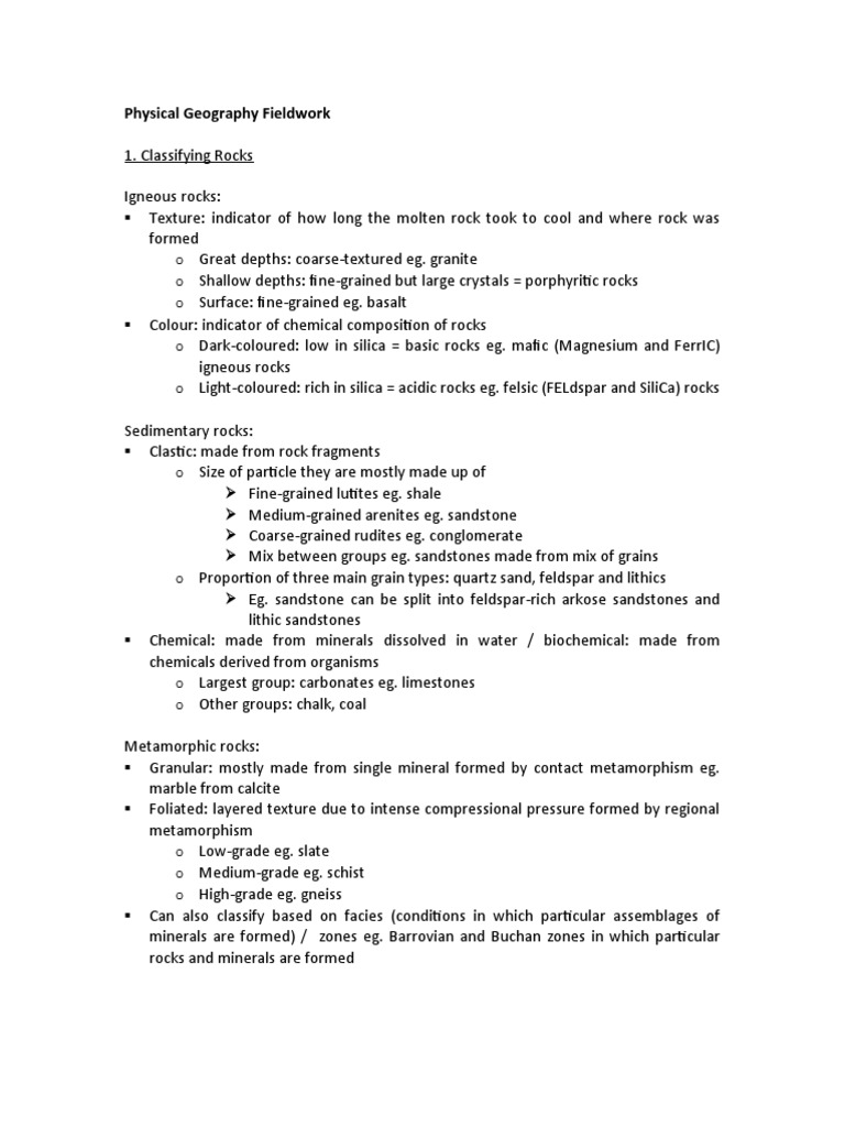 Physical Geography Fieldwork Notes | PDF | Rock (Geology) | Sandstone