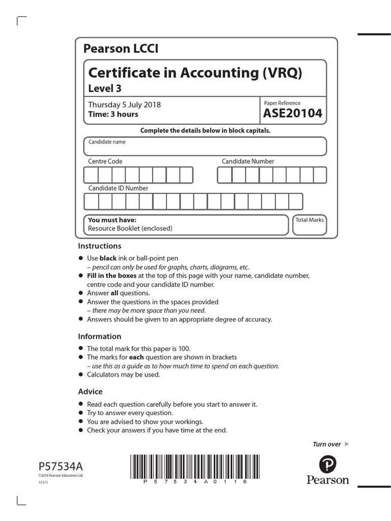 LCCI Level 3 Certificate in Accounting ASE20104 Jul-2018 PDF | PDF ...