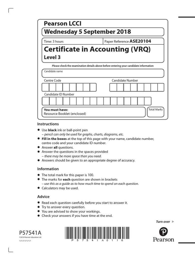LCCI Level 3 Certificate in Accounting ASE20104 Sep-2018 PDF | PDF ...