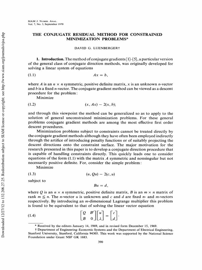 The Conjugate Residual Method For Constrained Minimization Problems Pdf Matrix Mathematics