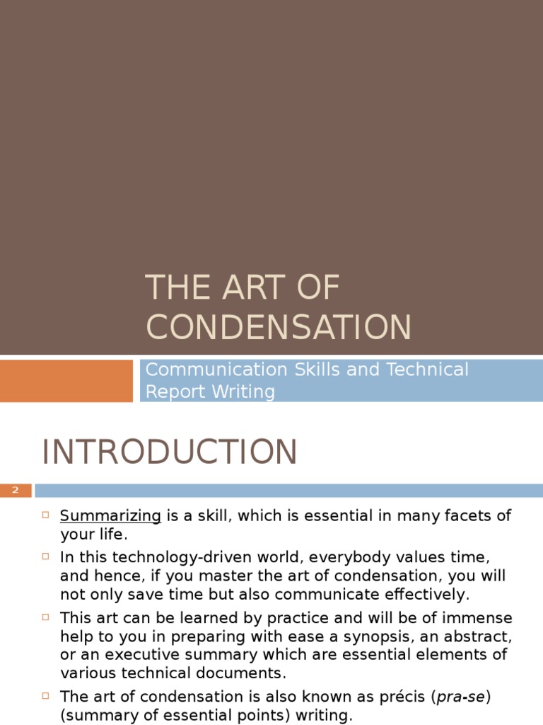 The Art of Condensation: Communication Skills and Technical Report ...