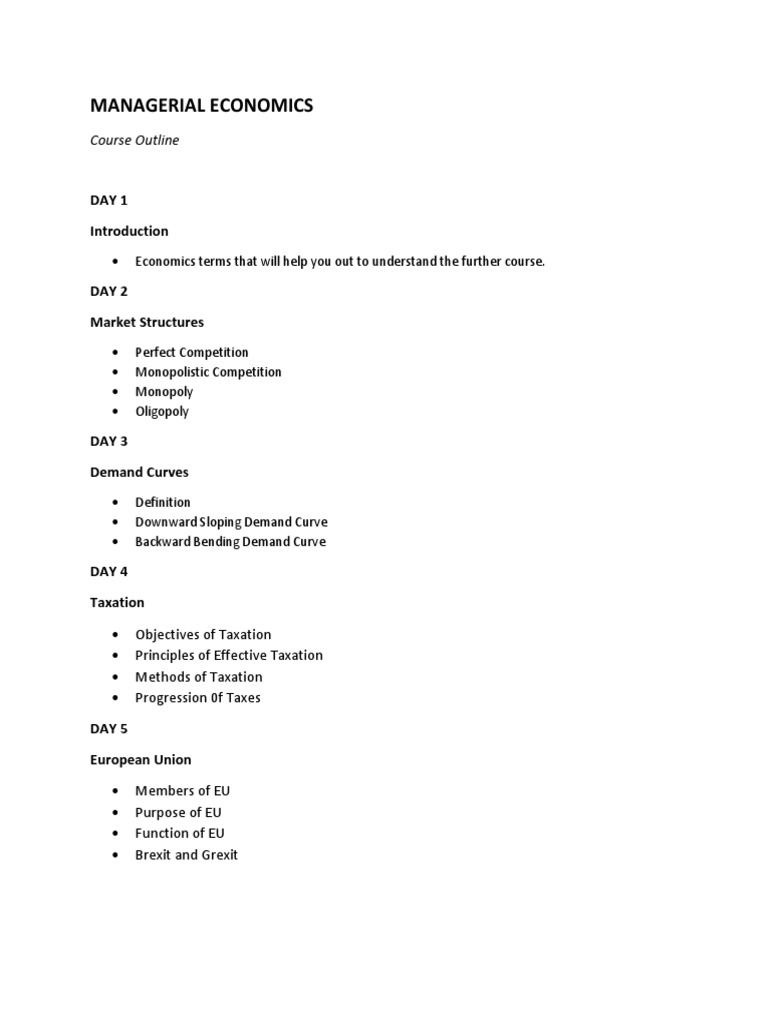 Managerial Economics: Course Outline | PDF