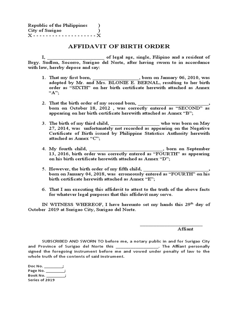 Affidavit of Birth Order | PDF