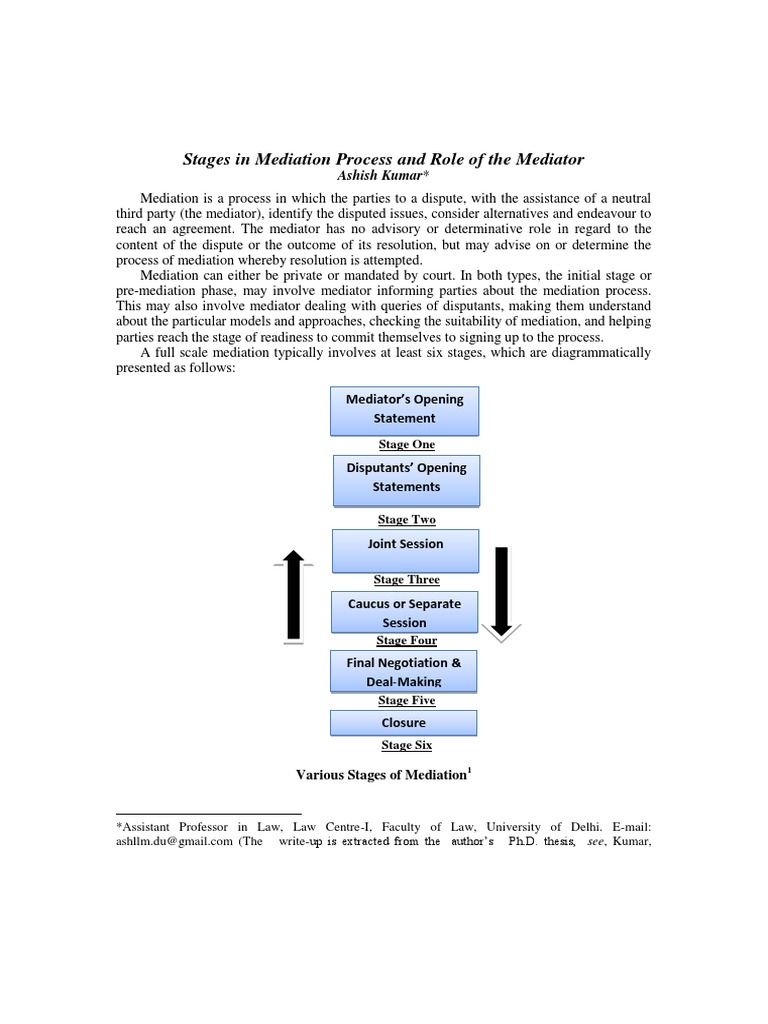 Six Stages of Mediation: Analyzing the Mediator's Role at Each Stage of ...