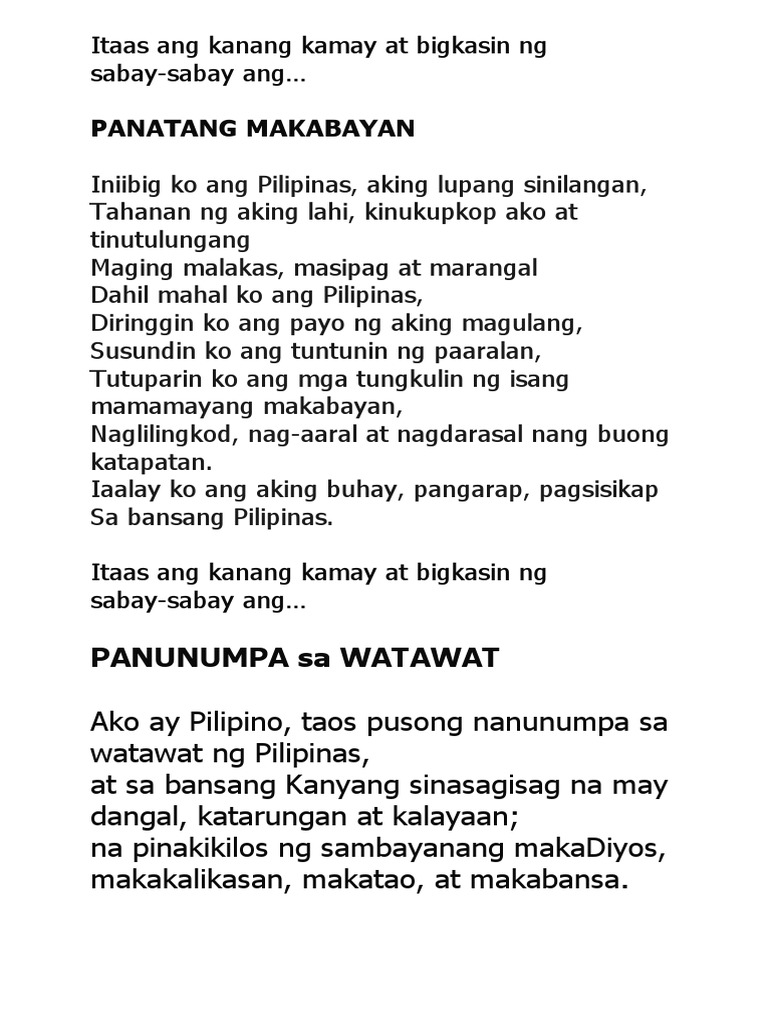 Panatang Makabayan: Panunumpa Sa Watawat | PDF