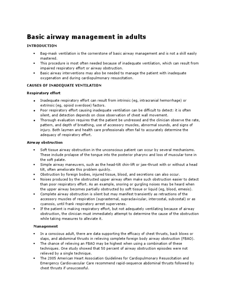 Basic Airway Management in Adults | PDF | Cardiopulmonary Resuscitation ...