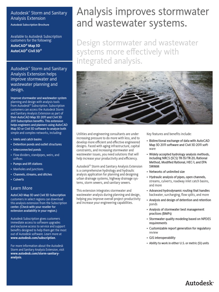 Autocad Civil 3d 2012 Storm-Sanitary-Analysis Brochure | PDF | Storm Drain | Autodesk
