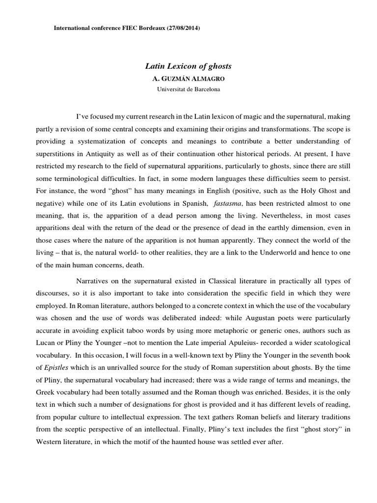 Latin Lexicon of Ghosts in Antiquity | PDF | Ghosts | Perception
