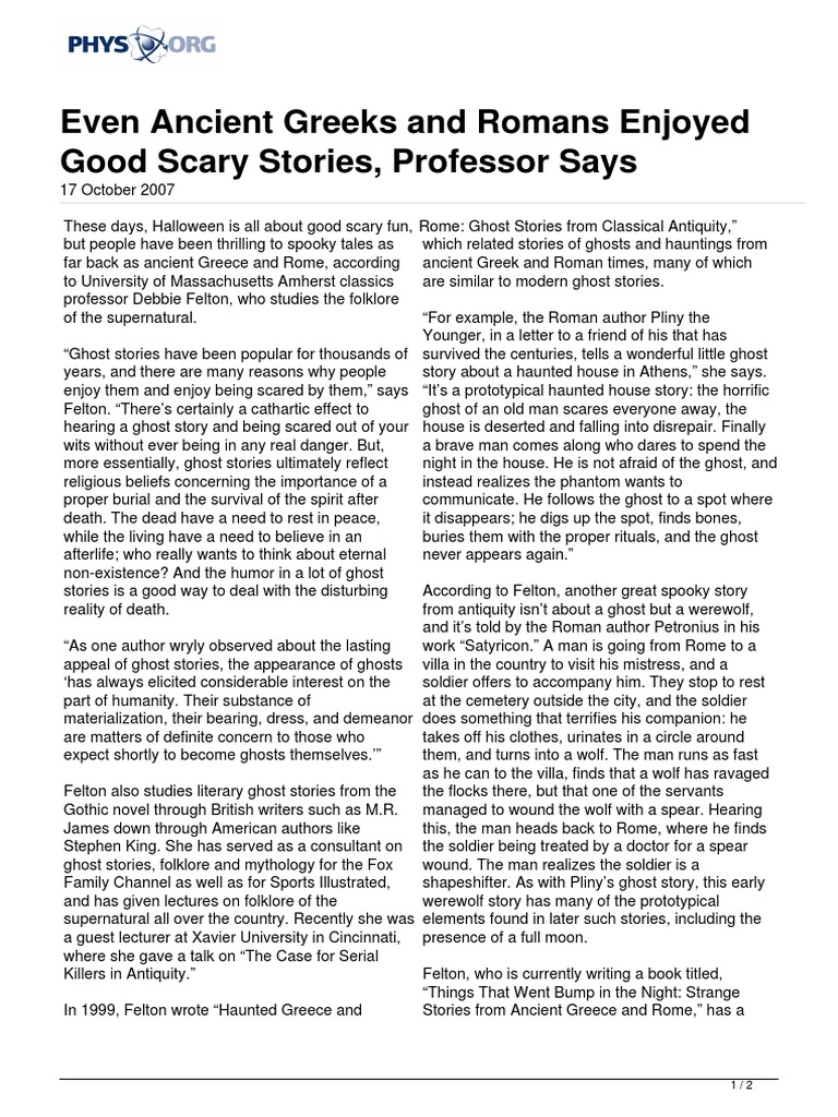 Even Ancient Greeks and Romans Enjoyed Good Scary Stories, Professor ...