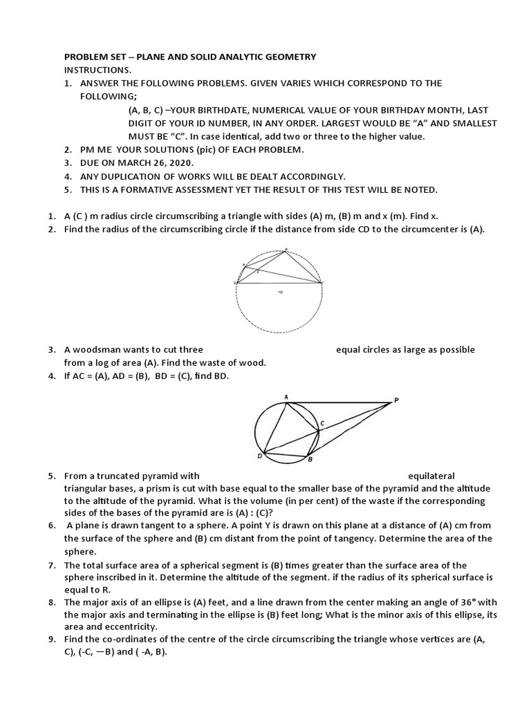 Problem Set - Plane and Solid Analytic Geometry | PDF
