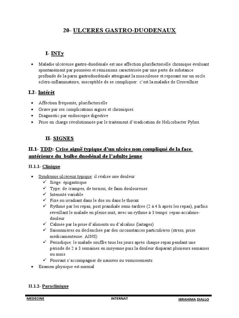 Prise en charge des ulcères gastro-duodénaux | PDF | Médecine clinique ...