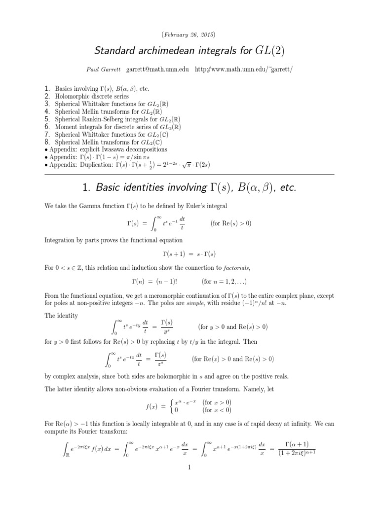Standard Archimedean Integrals For GL | PDF | Theoretical Physics | Algebra
