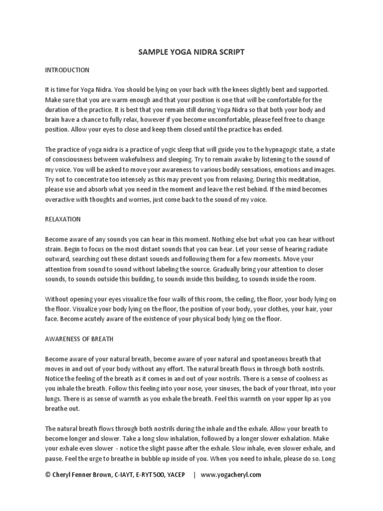 Sample Yoga Nidra Script | PDF | Breathing | Nature