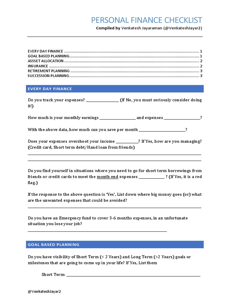 Personal Finance Checklist | PDF | Asset Allocation | Retirement