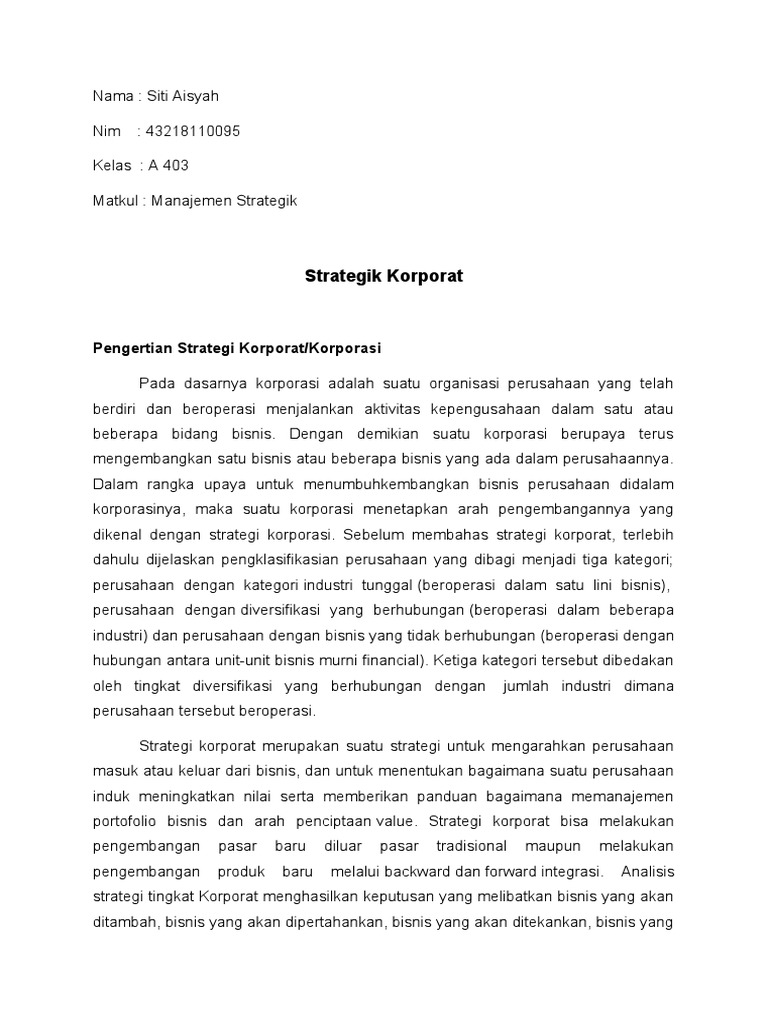 Strategi Korporat Perusahaan | PDF | Karier & Perkembangan | Bisnis