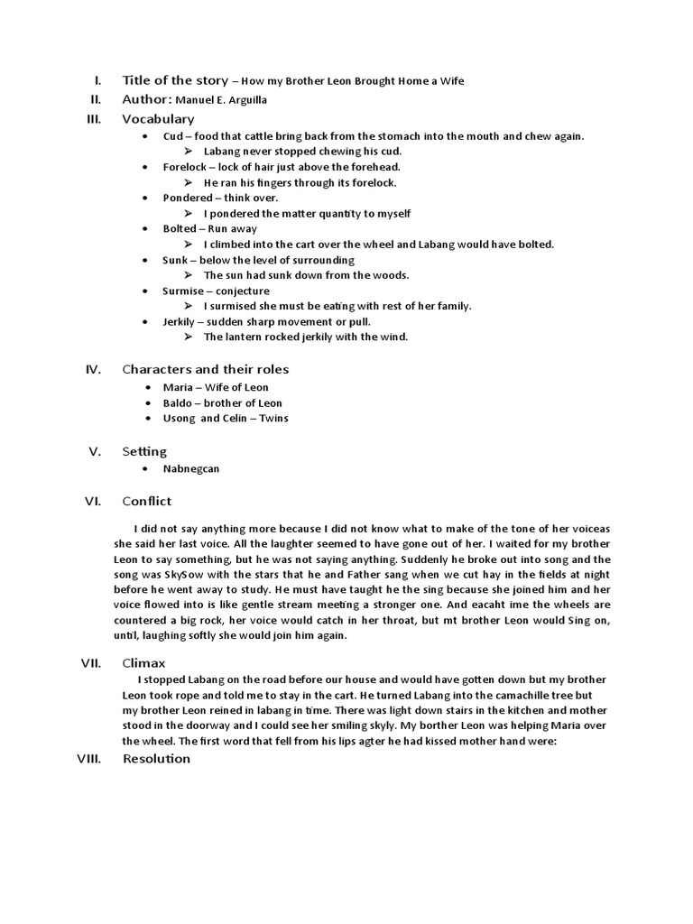 I. Title of The Story II. Author: Iii. Vocabulary | PDF