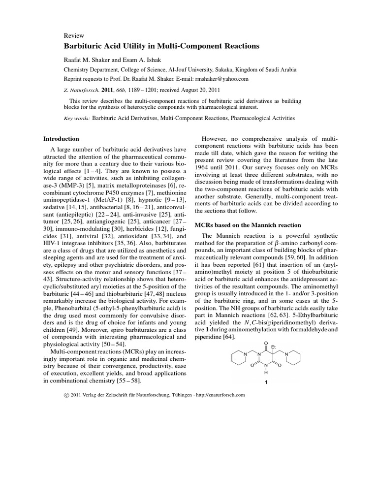 (18657117 - Zeitschrift Für Naturforschung B) Barbituric Acid Utility in Multi-Component ...