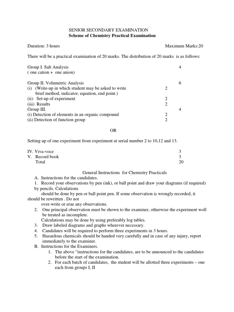 Chemistry Practical Exam Scheme 2025 | PDF