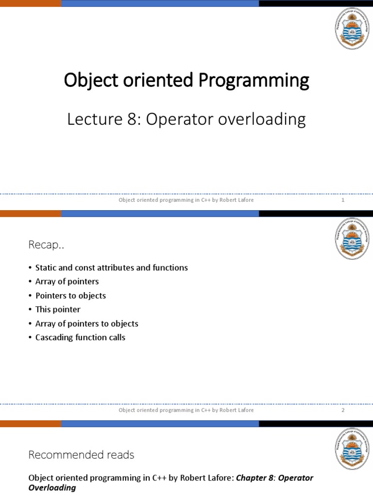 Object Oriented Programming Lecture 8 Operator Overloading Pdf 1429