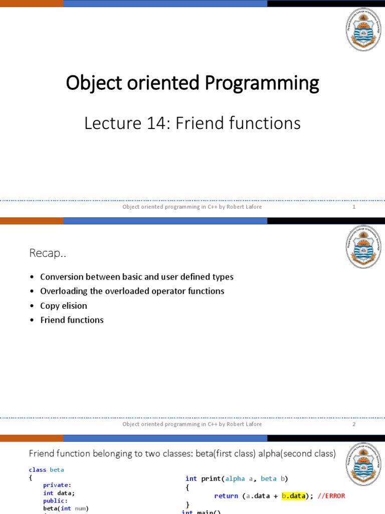 Object Oriented Programming Lecture 14 Friend Functions Pdf C