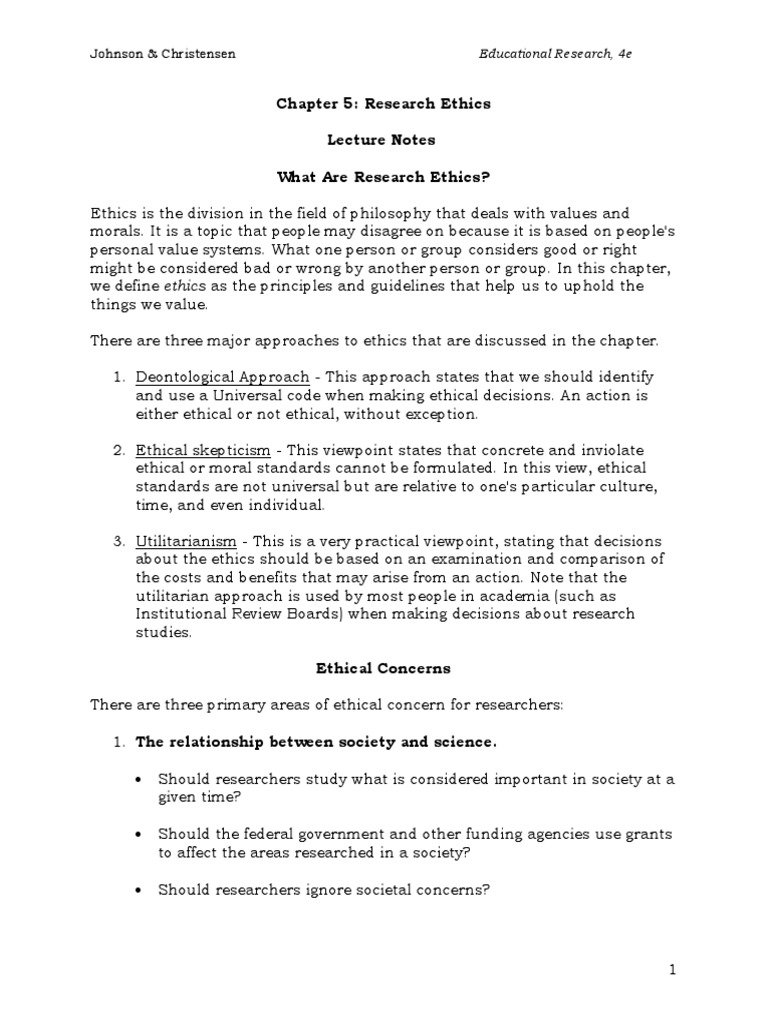 Chapter 5: Research Ethics Lecture Notes What Are Research Ethics ...