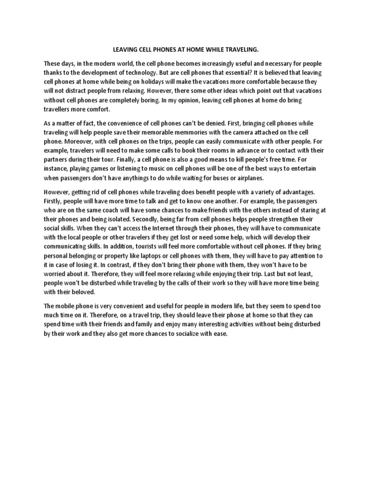 Leaving Cell Phones at Home While Traveling | PDF | Mobile Phones ...