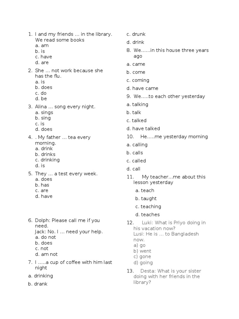 Soal Present, Past, Present Con, Present Perfect and Future | PDF